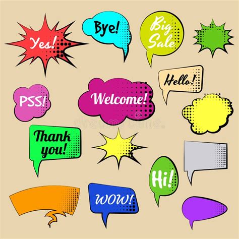 Set Of Cartoon Comic Speech Bubbles Colored Dialog Clouds With