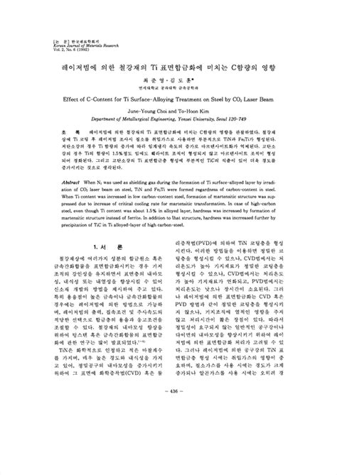 레이저 빔에 의한 철강재의 Ti 표면합금화에 미치는 C함량의 영향 Koreascholar
