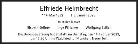 Traueranzeigen Von Elfriede Helmbrecht SZ Gedenken De