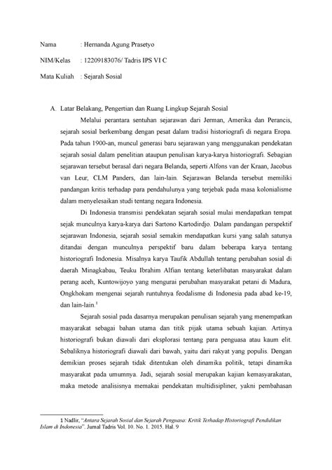 Hernanda Agung P 12209183076 Tugas 1 Sejarah Sosial Nama Hernanda