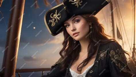 Premium Ai Image Beautiful Young Pirate Girl Pirate Dress Skull Hate