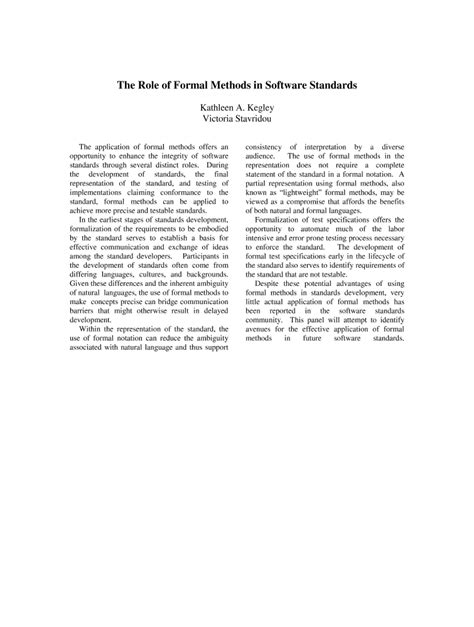 The Role Of Formal Methods In Software Standards Ieee Conference Publication Ieee Xplore