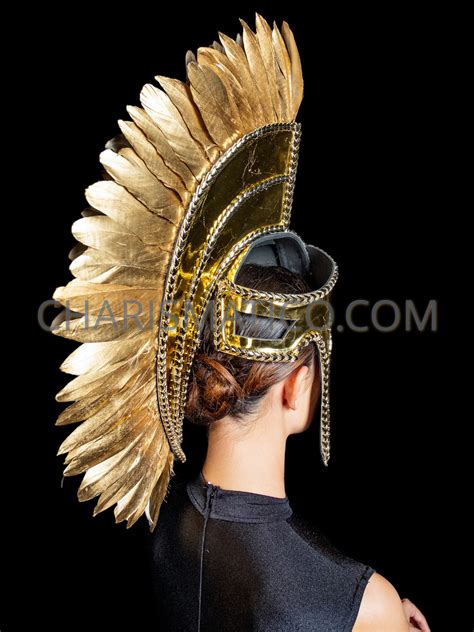 Golden Warrior Roman Helmet Feather Mohawk Headdress