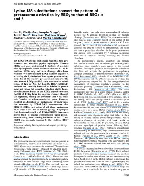 Pdf Lysine 188 Substitutions Convert The Pattern Of Proteasome