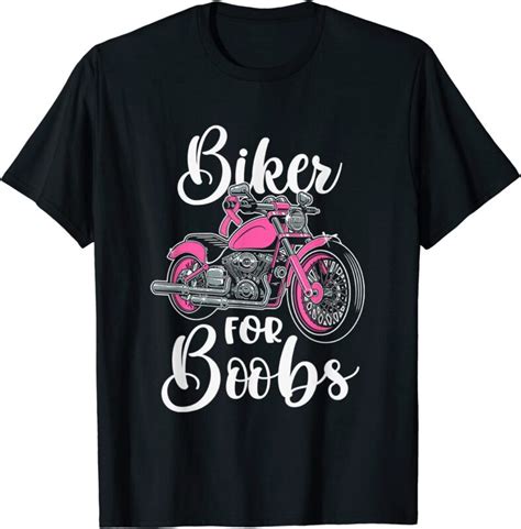Biker For Boobs Pink Motorcycle Breast Cancer Awareness T Shirt Men