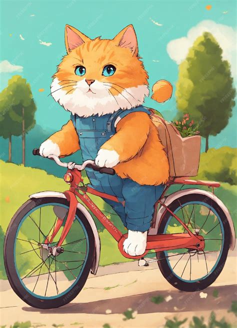 Premium Photo A Poster Of A Cat Riding A Bike With A Bag On The Back