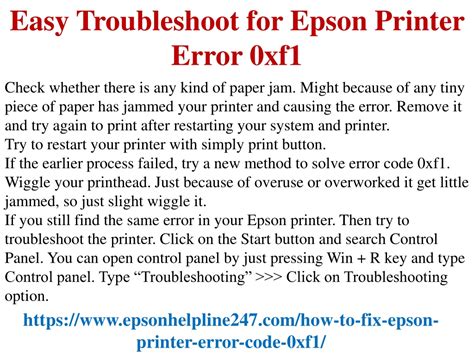 Ppt How To Fix Epson Printer Error Code 0xf1 Powerpoint Presentation