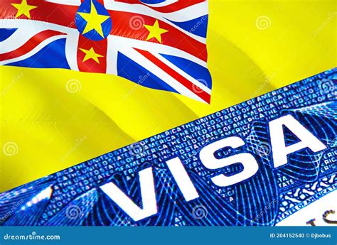 Niue Visa Document Close Up Passport Visa On Niue Flag Niue Visitor