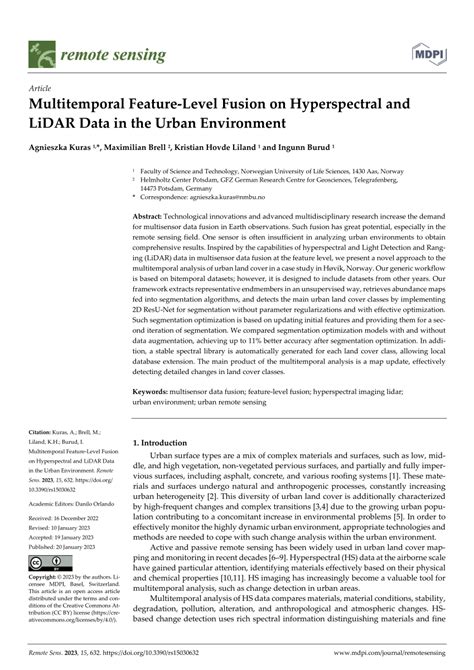 Pdf Multitemporal Feature Level Fusion On Hyperspectral And Lidar Data In The Urban Environment
