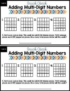 Adding And Subtracting Multi Digit Numbers Assessments Quick Checks