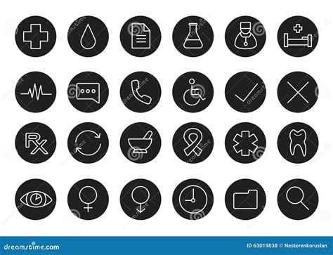 Medische Zwart Witte Lineaire Geplaatste Pictogrammen Vector