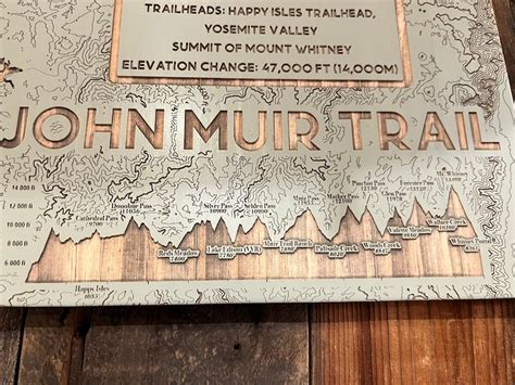 Wooden John Muir Trail Map Jmt Sign Backpacking Ts For Hikers