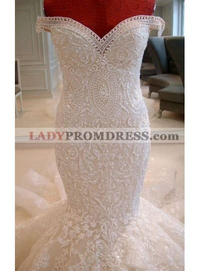 Mermaid Satin Off Shoulder Chapel Train Wedding Dresses Gowns With