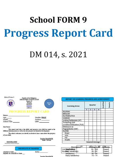 School Form 9 Progress Report Card Pdf Human Nature Schools
