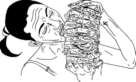 Comic Style Illustration Of A Girl Eating A Big Burger Cartoon Doodle