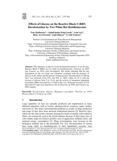 View Of Effects Of Glucose On The Reactive Black 5 Rb5 Decolorization By Two White Rot