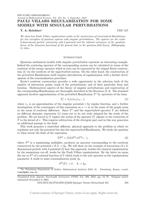 PauliVillars Regularization For Some Models With Singular Perturbations