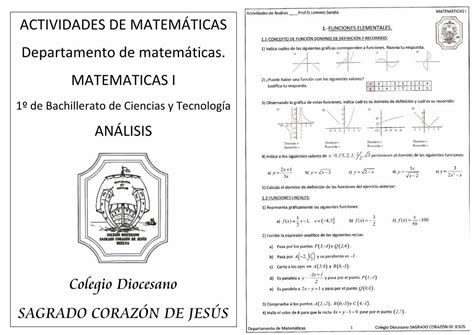 PDF 1º de Bachillerato de Ciencias y Tecnología Actividades de Análisis Prof D Lorenzo