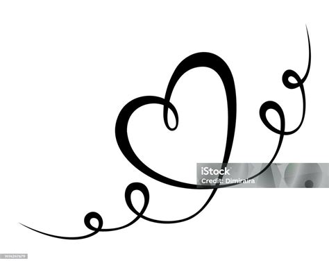 Satu Gambar Garis Kurva Terus Menerus Dengan Heart Perbatasan Dekoratif