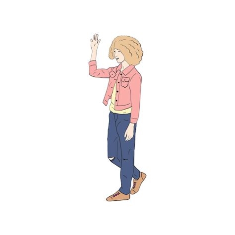 손을 흔드는 사람들의 일러스트 프리미엄 벡터