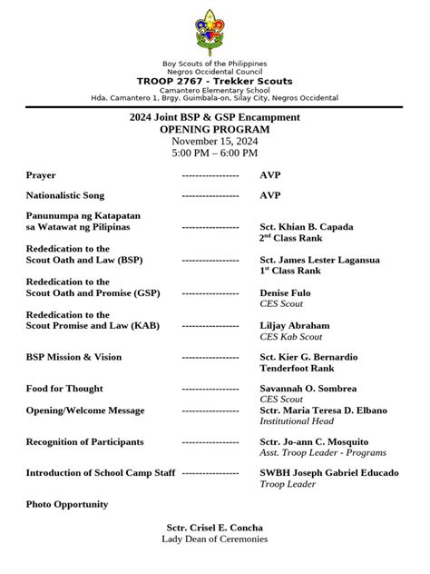 Bsp Joint Bsp Gsp Backtard Camp Opening Program Pdf Girl Guiding