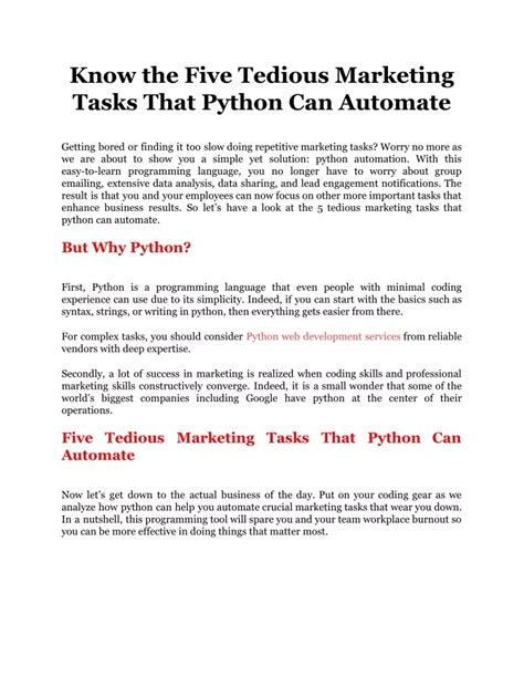 Ppt Know The Five Tedious Marketing Tasks That Python Can Automate