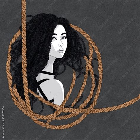 Ilustrace „woman Tied In Bondage Girl Tied With Ropes Bdsm Play With Ropes Kinky Woman In