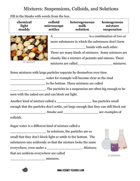 Homogeneous And Heterogeneous Mixtures Worksheets