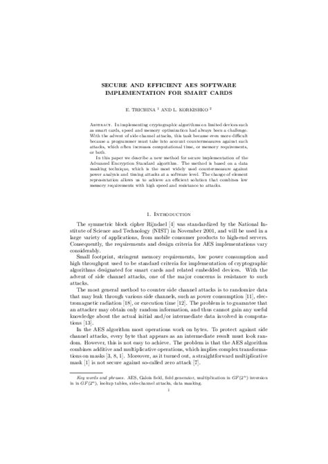 Pdf Secure And Efficient Aes Software Implementation For Smart Cards