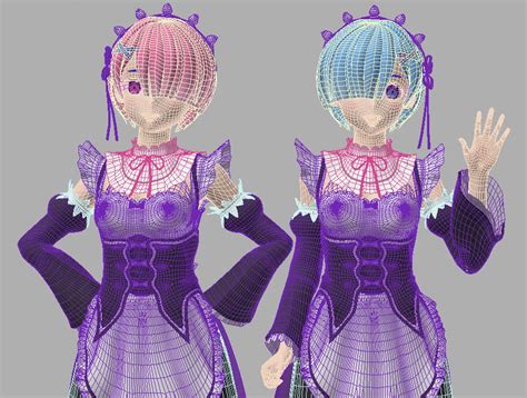 Ram And Rem Anime Girls Pose 01 3d Model Cgtrader