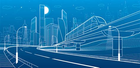 City Infrastructure And Transport Illustration Monorail Railway Train