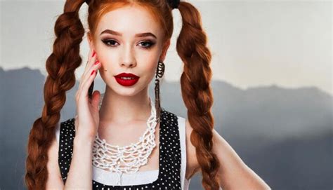 Premium Photo Young Beautiful White Redhead Young Girl With Braids Wearing Make Up Red Lips