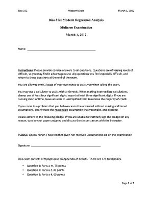 Fillable Online Biostat Mc Vanderbilt Bios 312 Modern Regression