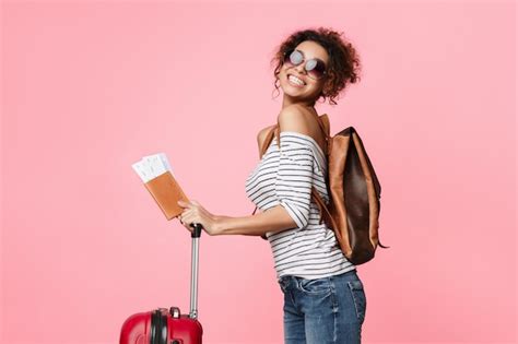Premium Photo Travelling Abroad Happy Tourist Woman With Passport