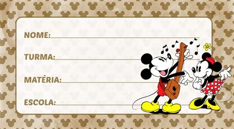 Etiqueta Escolar Musical Mickey E Minnie Imagem Legal