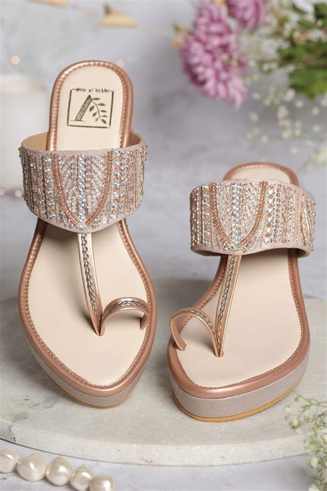 Buy Rose Gold Embellished Wedges By House Of Vian Online At Aza Fashions