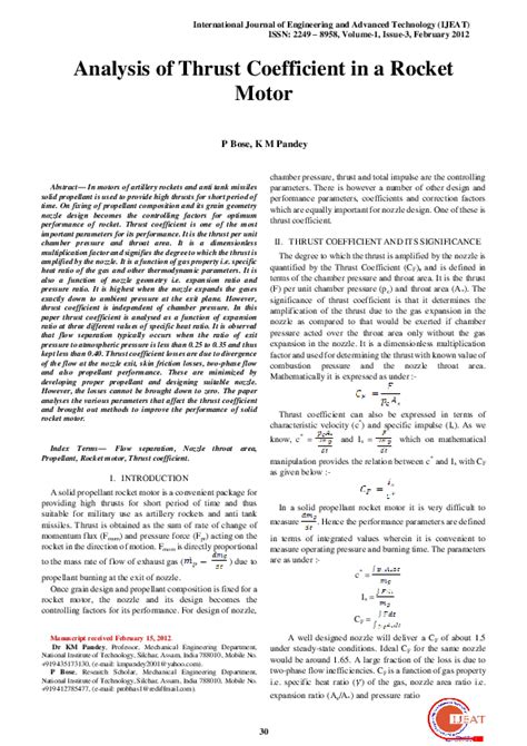 Pdf Analysis Of Thrust Coefficient In A Rocket Motor