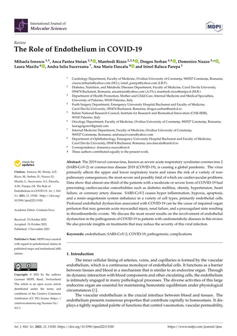 Pdf The Role Of Endothelium In Covid 19