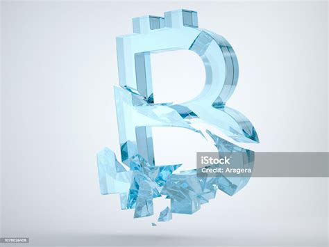 산산조각이 및 회색에 깨진 유리 Bitcoin 기호입니다 3d 렌더링 3d 애니메이션 비트코인에 대한 스톡 사진 및 기타 이미지