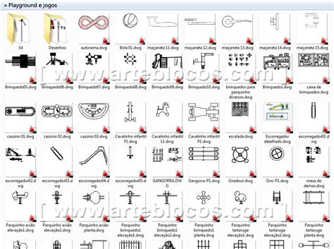 Blocos Em Autocad DWG Para Brinquedo Parque Infantil Jogos Desenho Escorregador Bola Etc