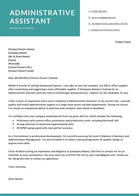 Cover Letter For Administrative Assistant Example Tips