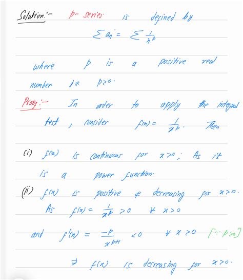 [solved] Prove The P Series Test In The Integral Use The Integral Test To Course Hero