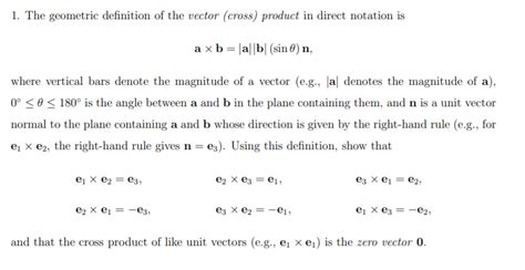 Solved The Geometric Definition Of The Vector Cross Chegg