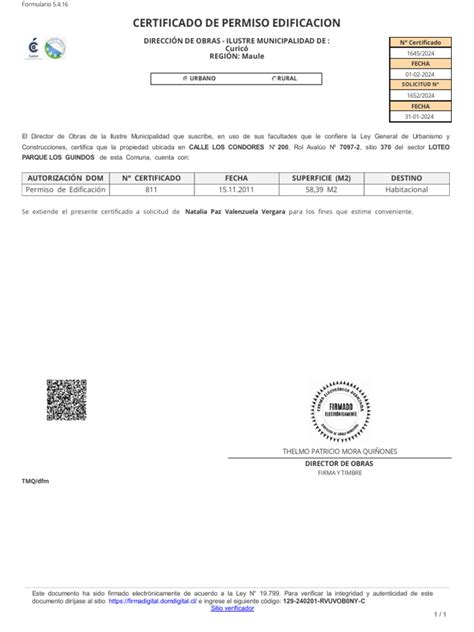 Certificado De Permiso De EdificaciÓn Pdf