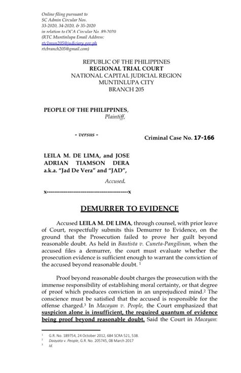 Solution Sample Demurrer To Evidence For Criminal Case 45 Off