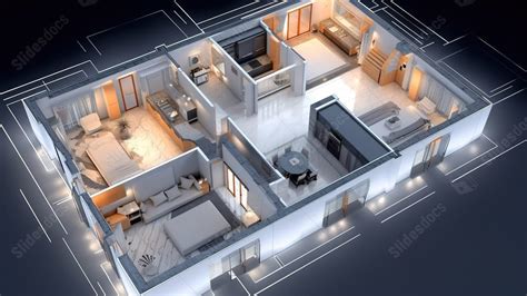 3d Image Of Building Design On Floor Plan Powerpoint Background For Free Download Slidesdocs