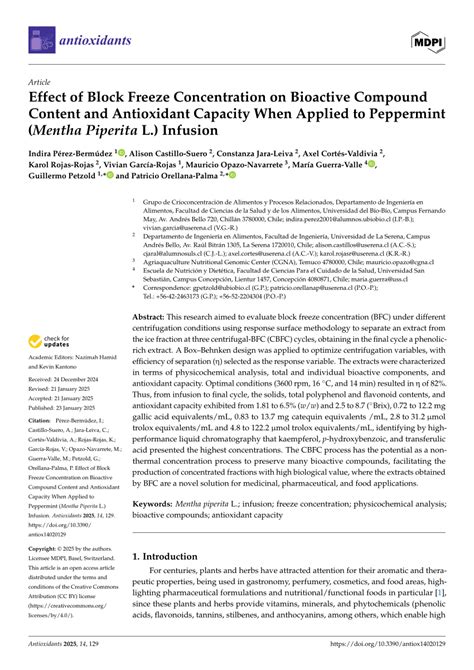 Pdf Effect Of Block Freeze Concentration On Bioactive Compound Content And Antioxidant