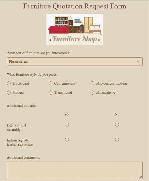 Free Furniture Quotation Request Form Template 123FormBuilder