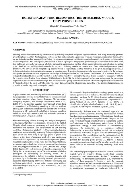 Pdf Holistic Parametric Reconstruction Of Building Models From Point