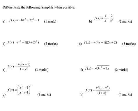 solved differentiate the following simplify when possible